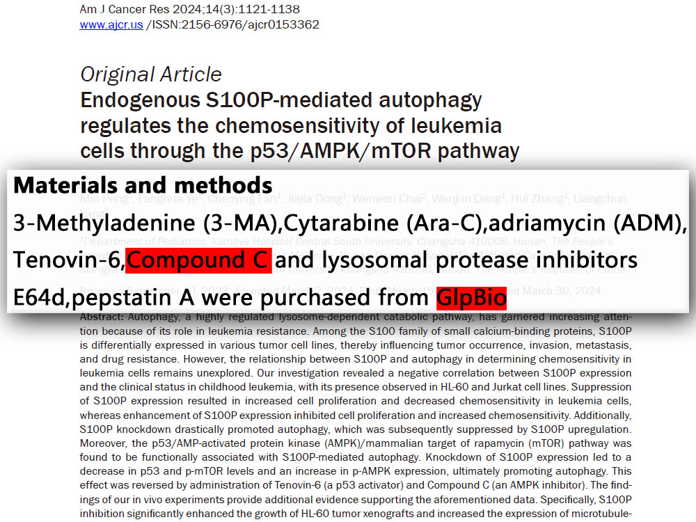 Dorsomorphin (Compound C) | AMPK inhibitor | CAS NO.:866405-64-3 | GlpBio